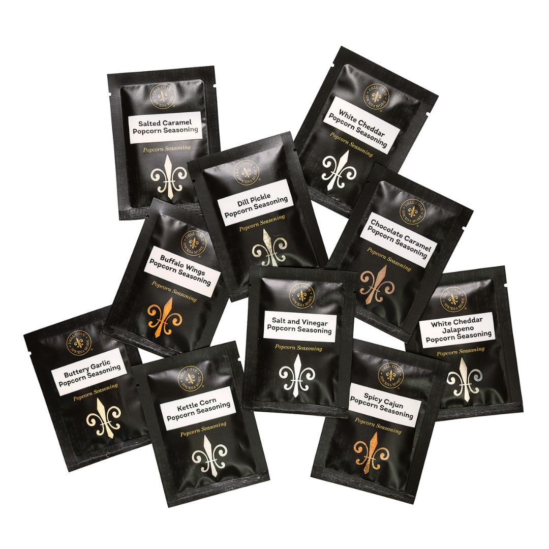 Retired: Popcorn Single Serving Seasoning Sampler - 10 Pack — Dell Cove ...